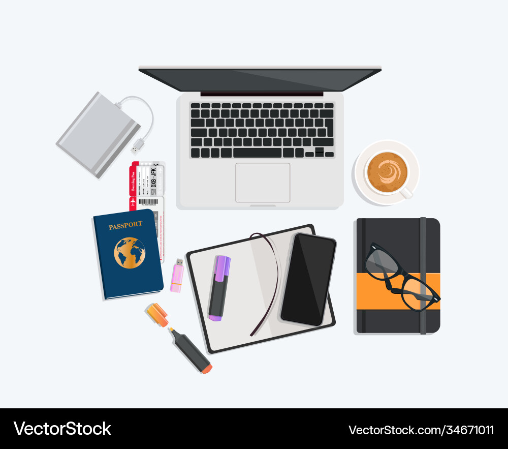 Workplace with computer phone Royalty Free Vector Image