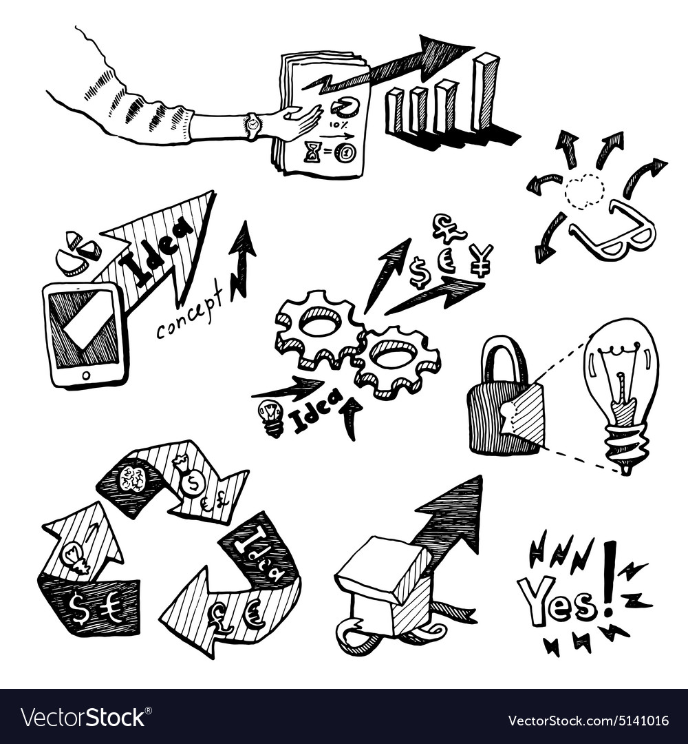 Business idea concept doodles icons set sketch Vector Image