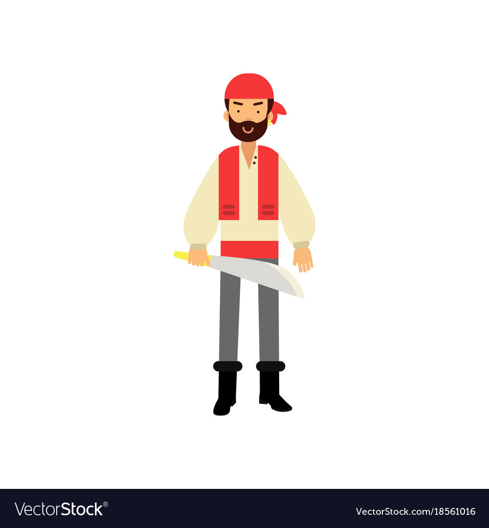 Cartoon flat bearded pirate character standing Vector Image