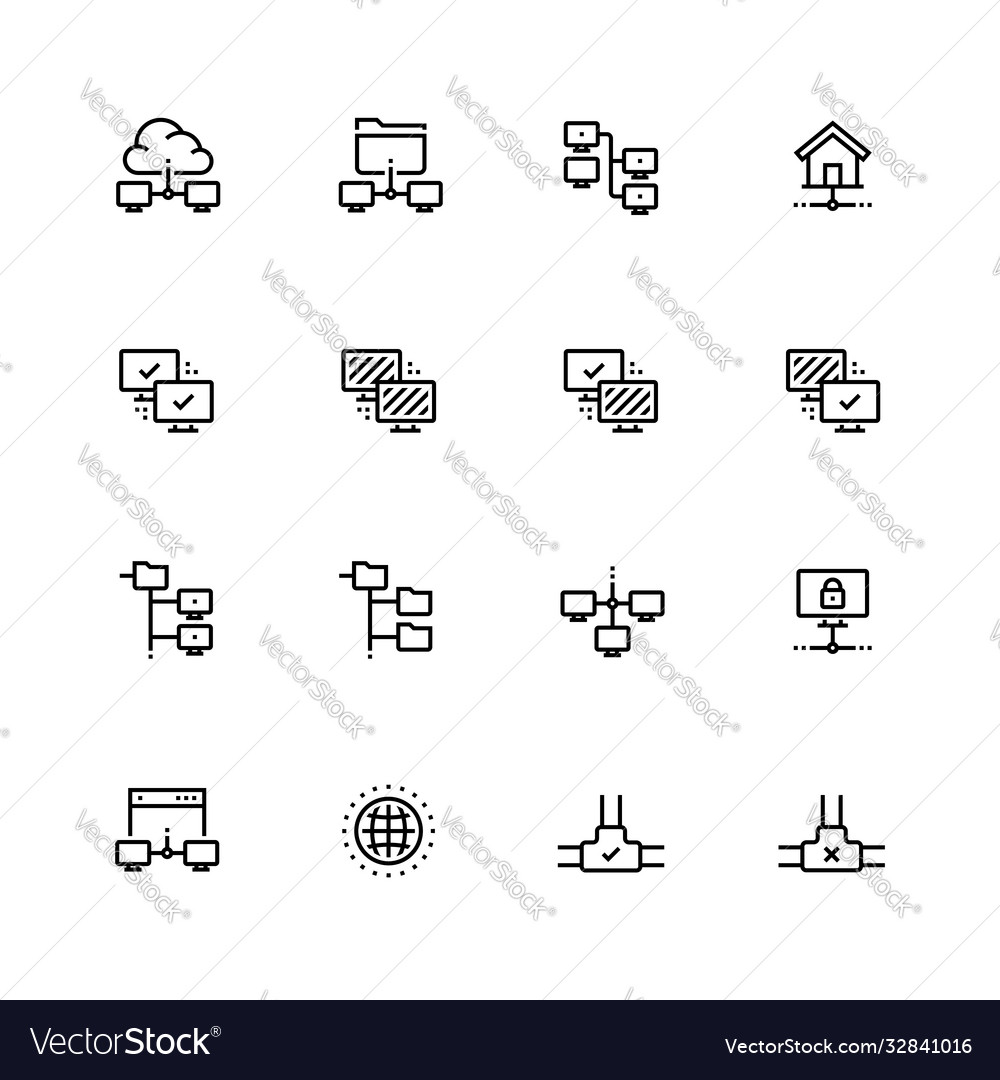 Computer network icon set in thin line style Vector Image