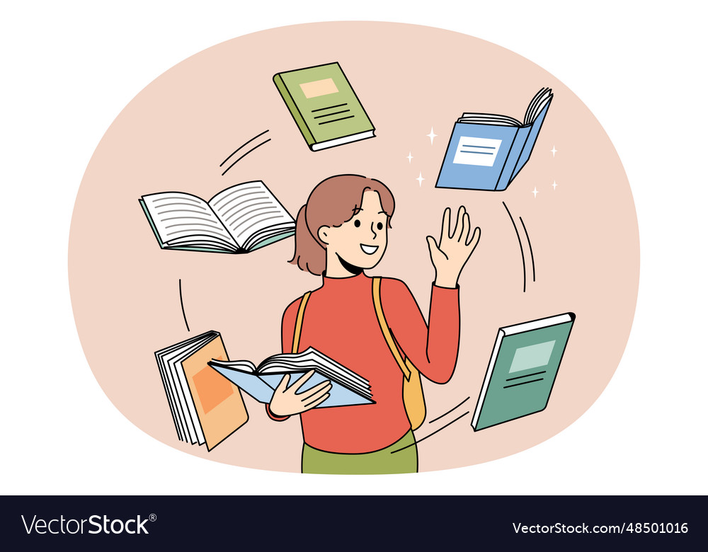 Happy girl reading book Royalty Free Vector Image Happy girl reading book Royalty Free Vector Image