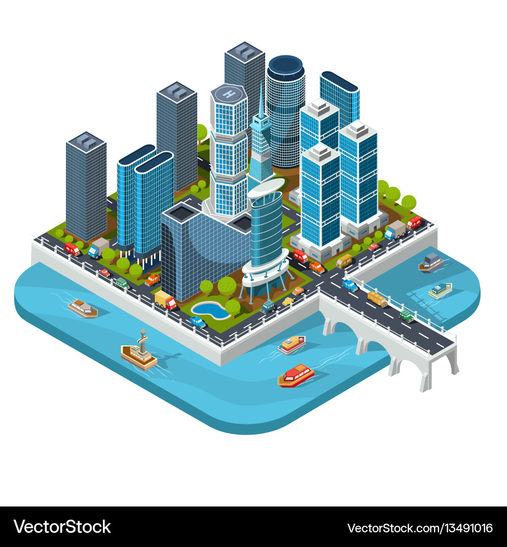 Isometric 3d of modern urban Royalty Free Vector Image