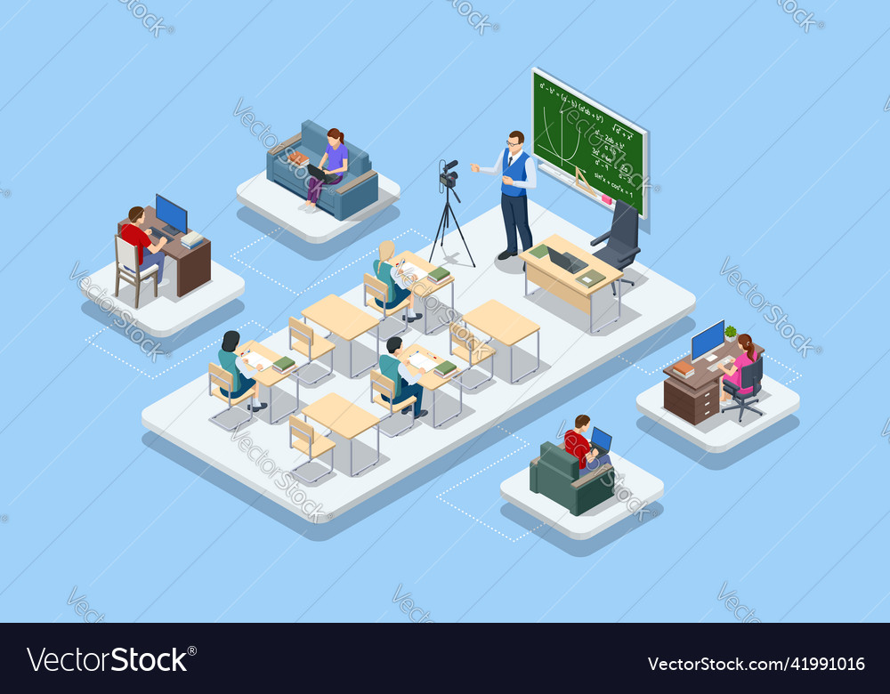 Isometric concept of personalised learning e Vector Image