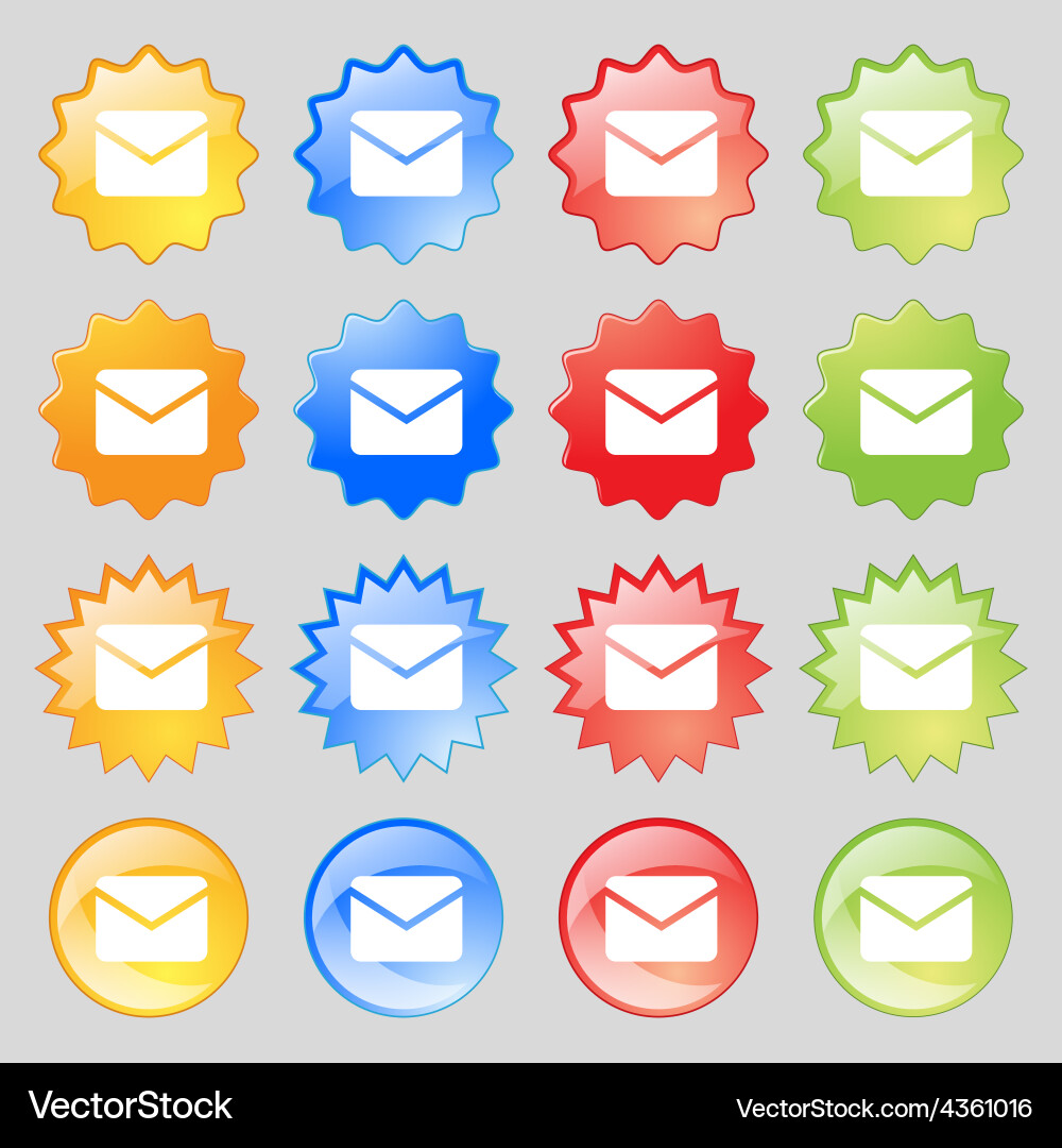 Mail envelope message icon sign big set of 16 Vector Image