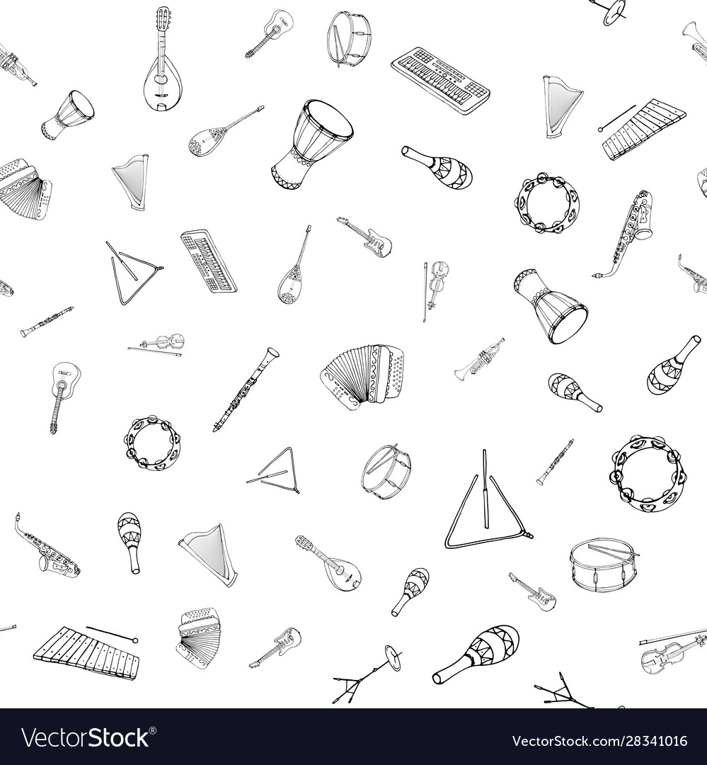 Seamless pattern musical instruments linear Vector Image