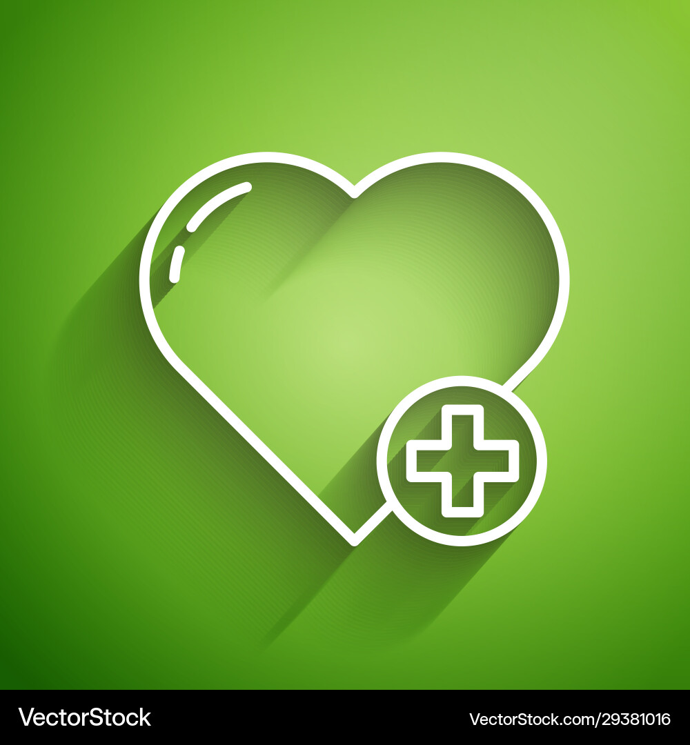 White line heart icon isolated on green background