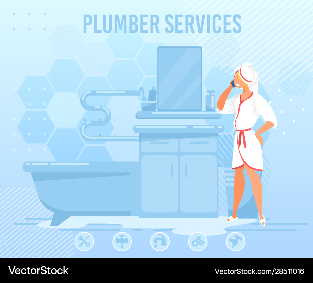Woman calling plumber service help flat banner Vector Image