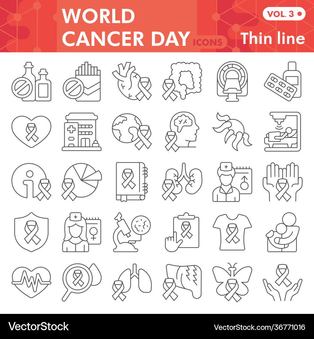 World cancer day thin line icon set oncology Vector Image