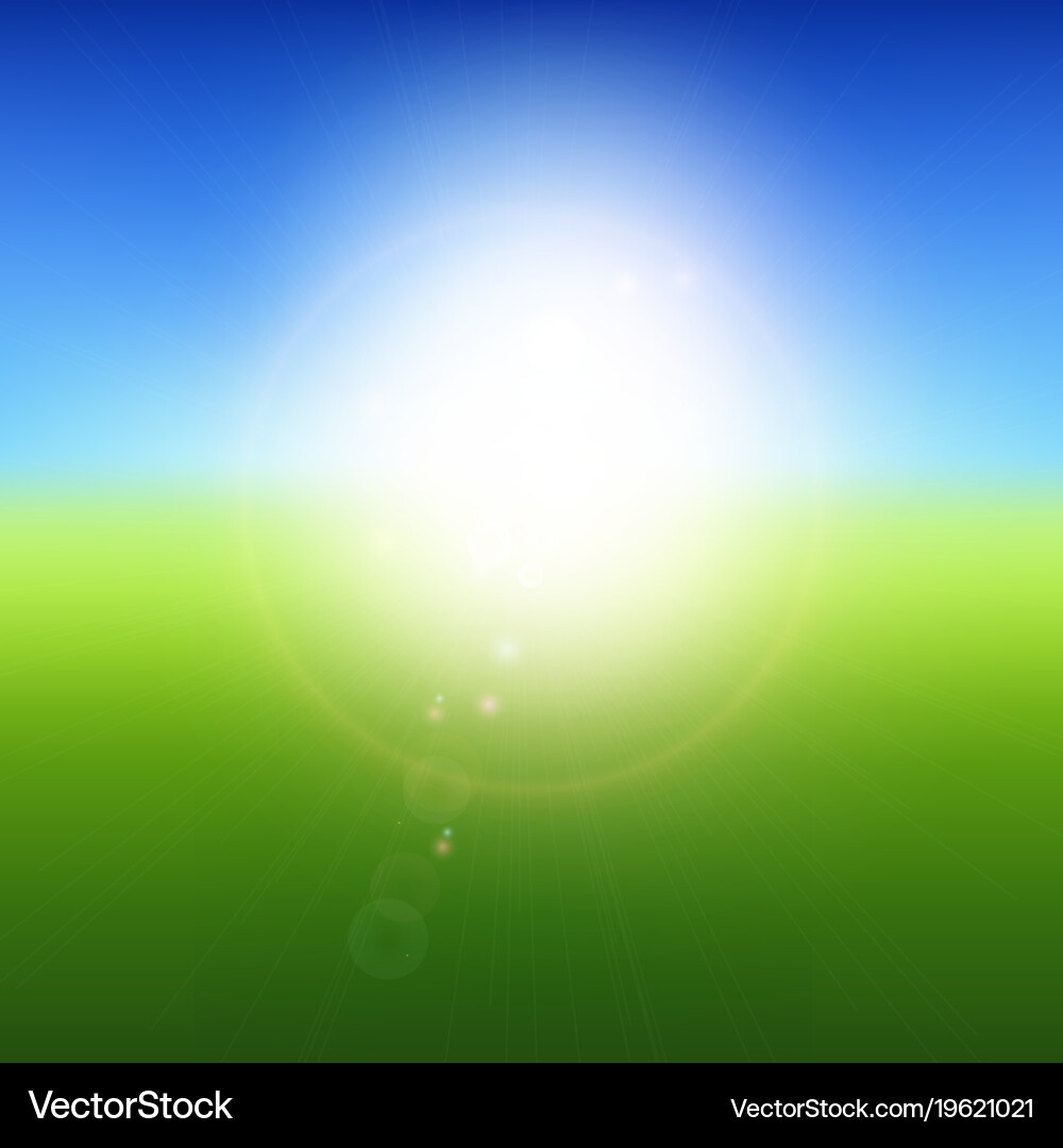Blurry beach and blue sky with summer sun burst Vector Image