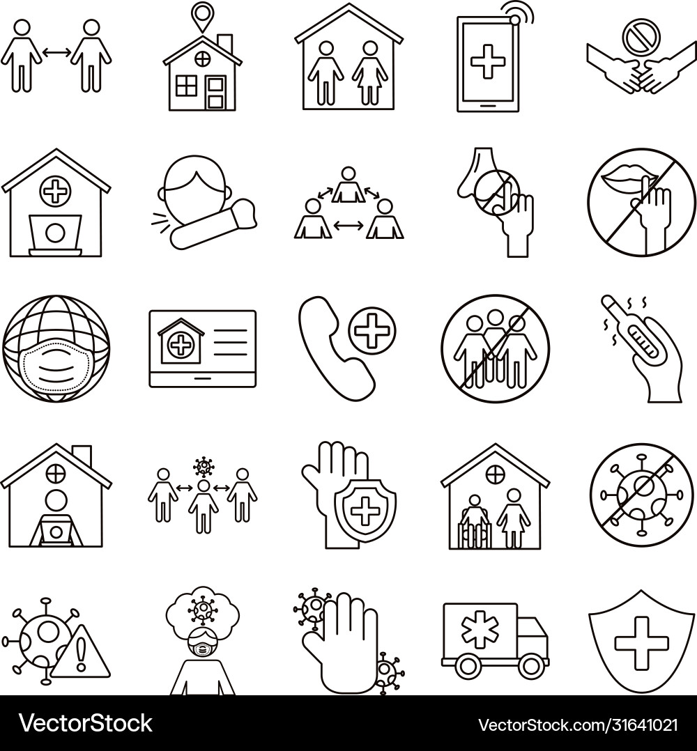 Bundle quarantine line style Royalty Free Vector Image