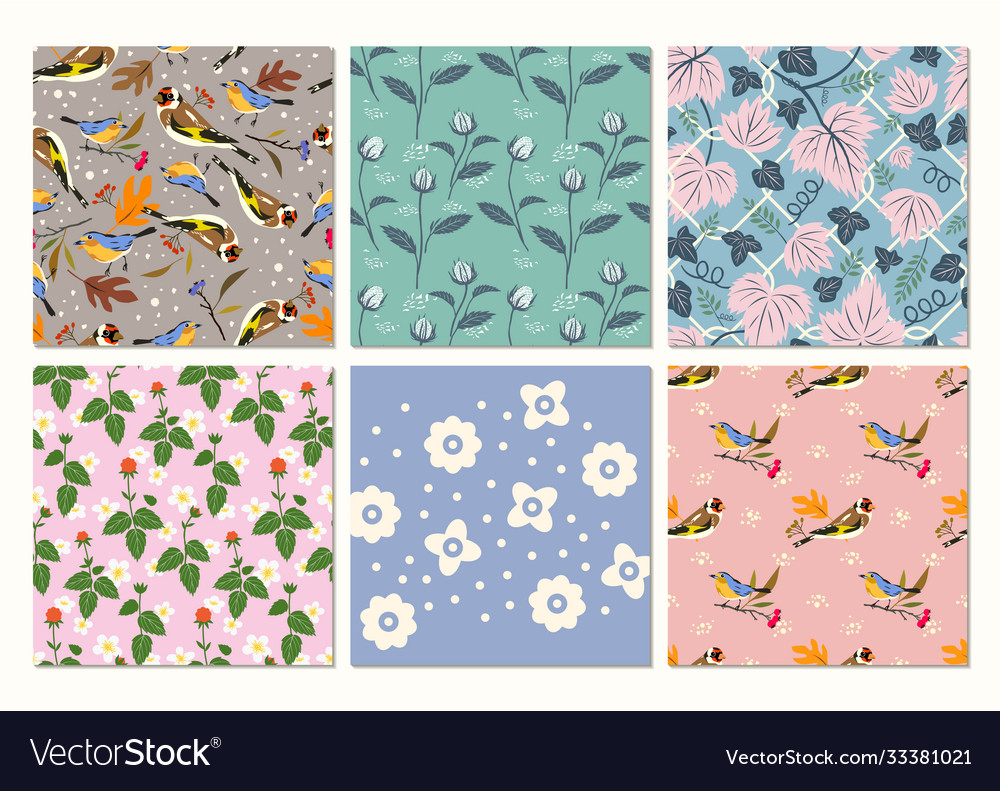 Natural elements seamless pattern set six Vector Image