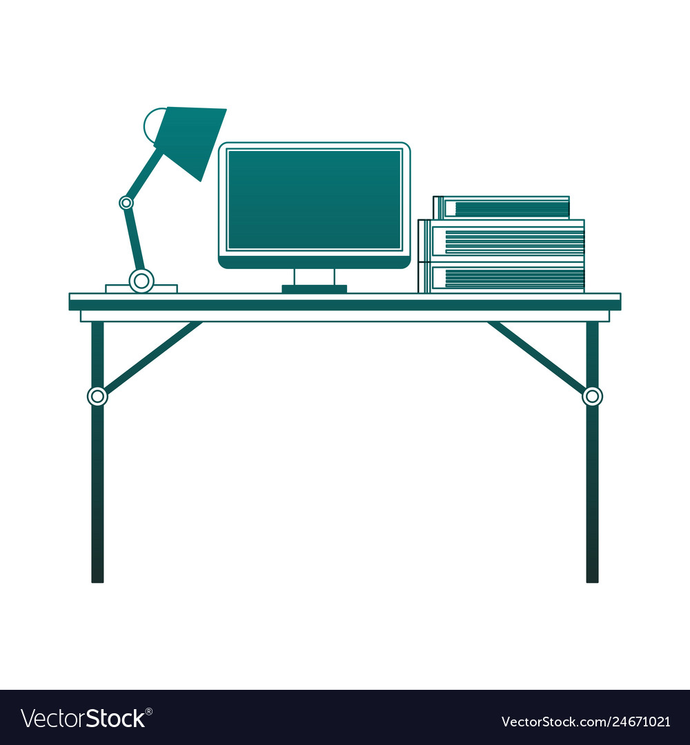 Office with computer blue lines Royalty Free Vector Image