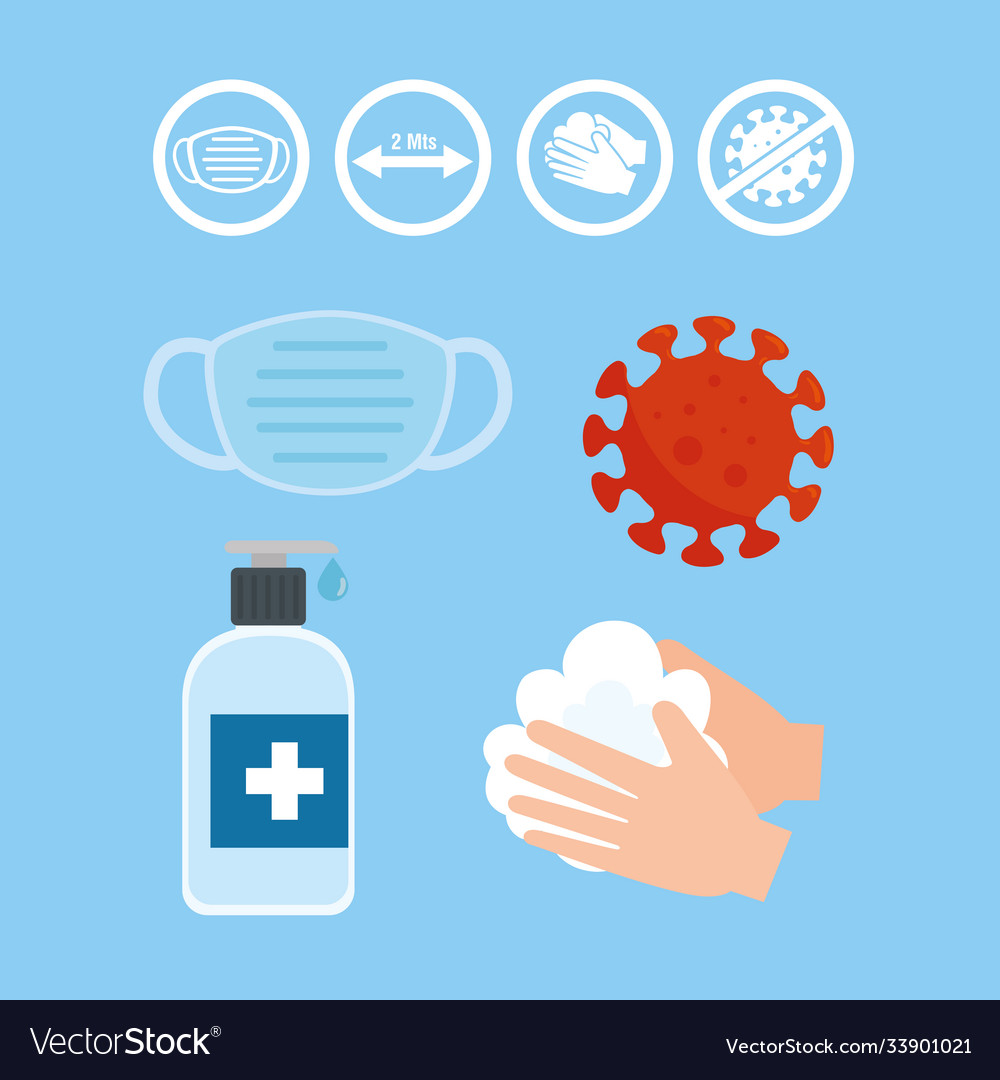 Set icons rules safety prevention covid 19 Vector Image