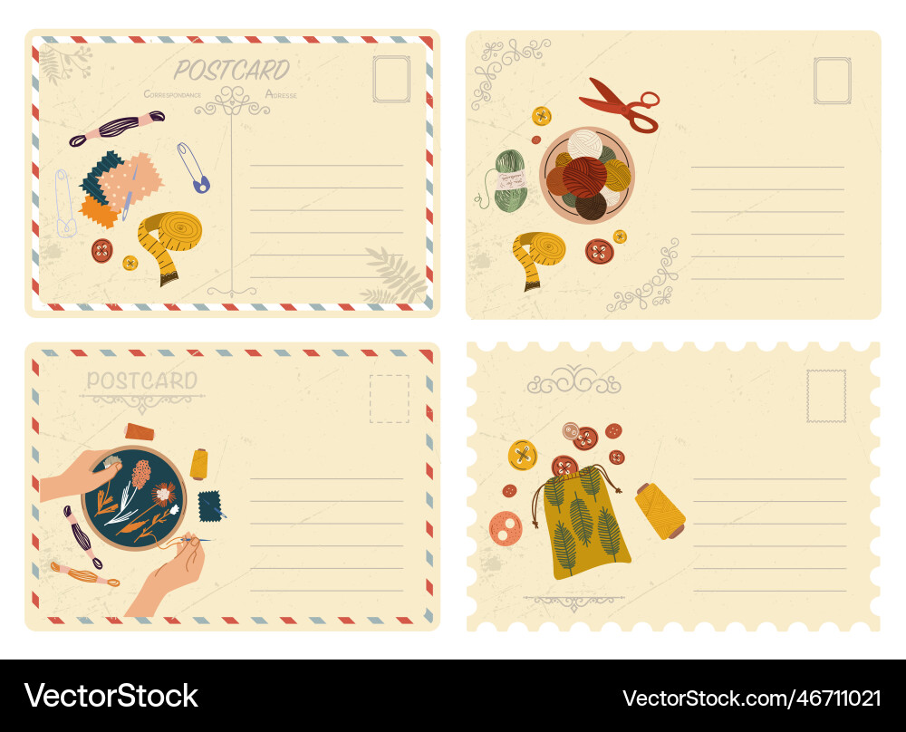 Sewing postcard set Royalty Free Vector Image - VectorStock