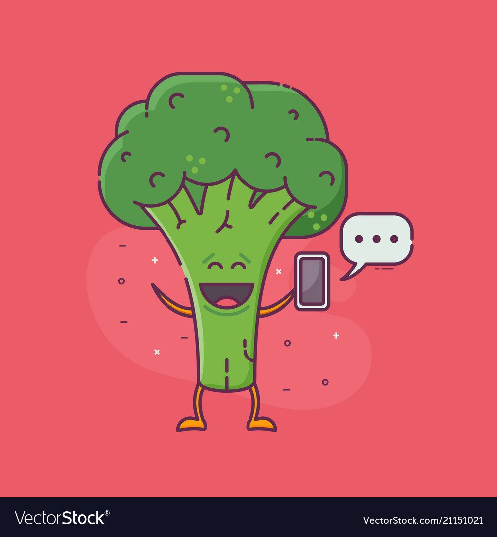 Smiling broccoli character messaging Royalty Free Vector