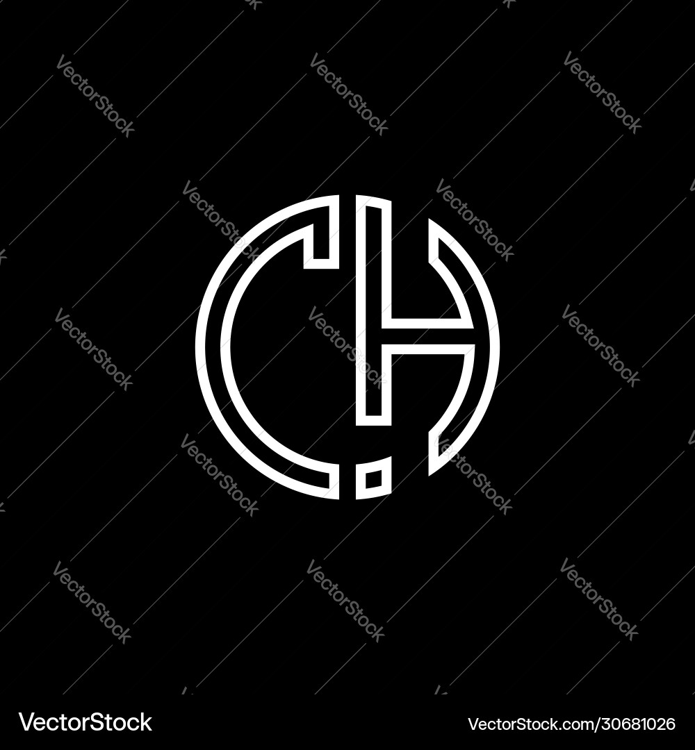 Ch monogram logo circle ribbon style outline Vector Image