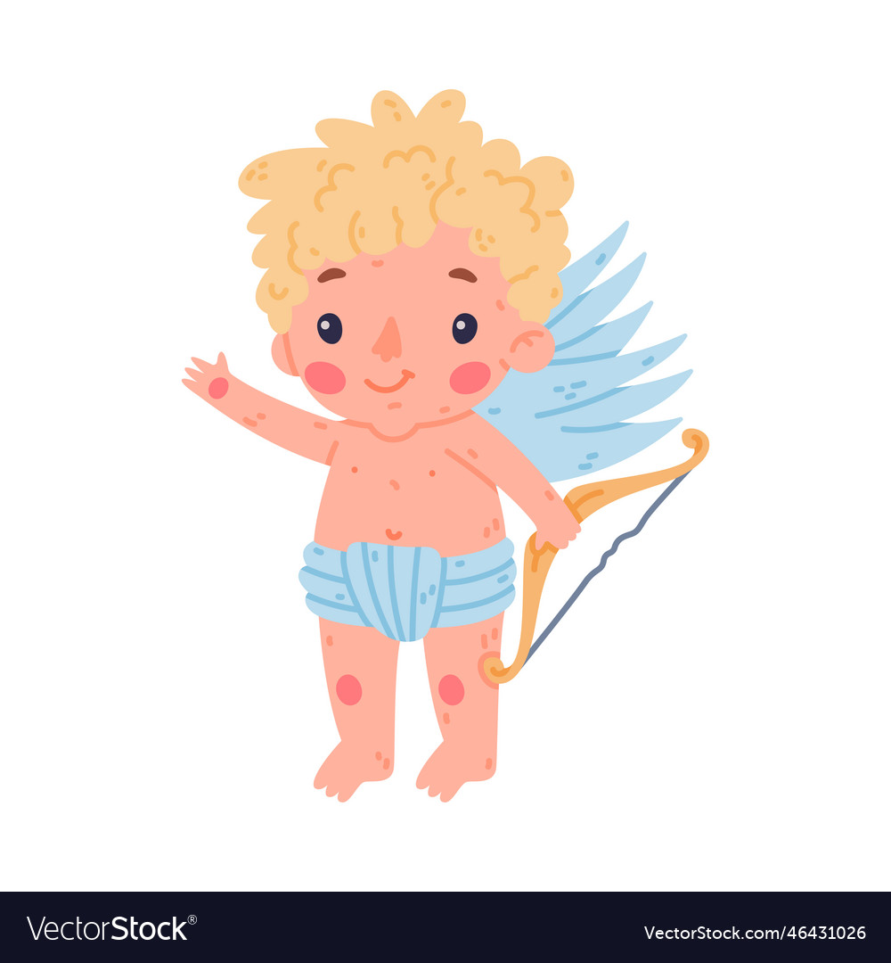 Cute baby cupid with bow adorable blond little Vector Image