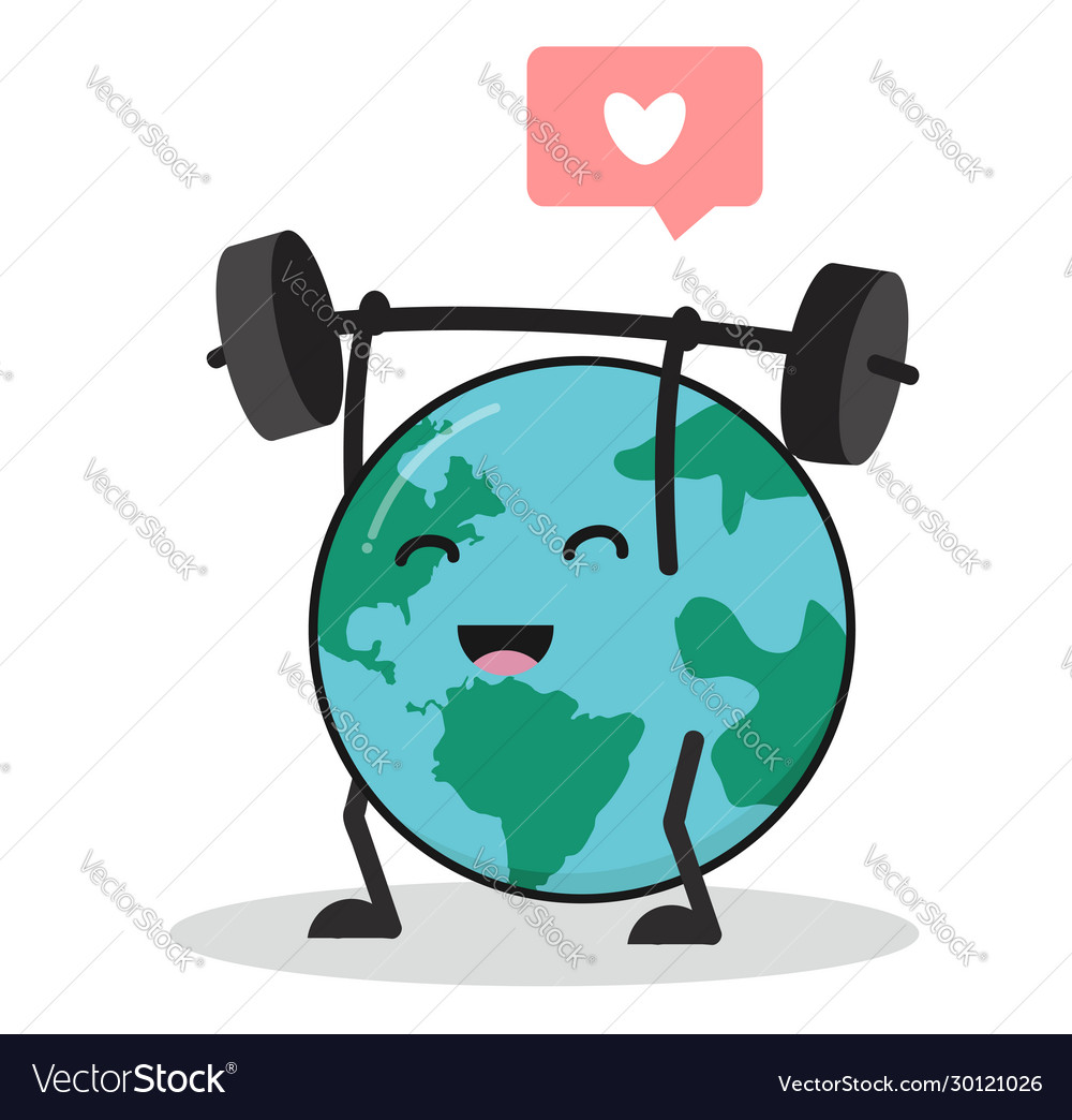 Cute cartoon earth globe lifting weights Vector Image Cute cartoon earth globe lifting weights Vector Image