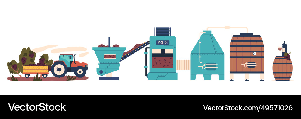 Industrial wine production begins with grape Vector Image
