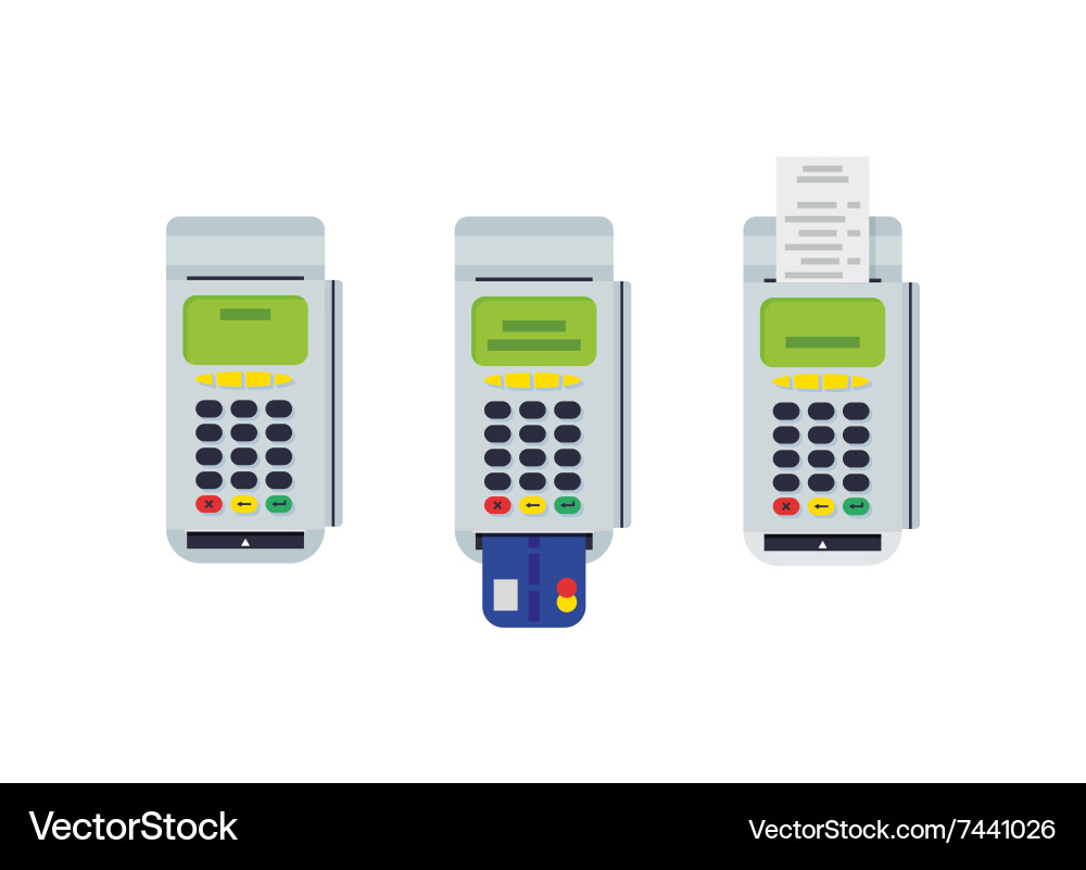 Pos terminal with inserted credit card and printed