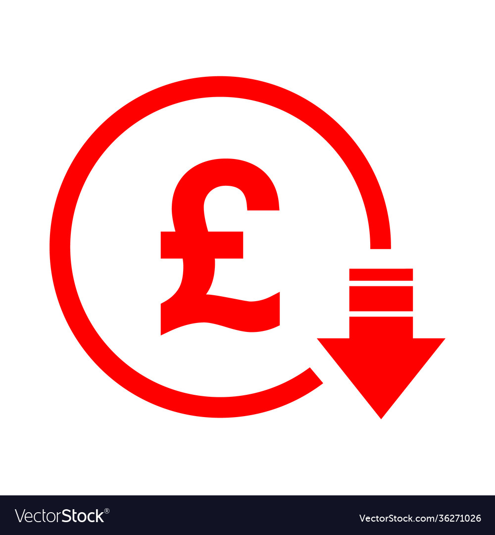 Pound reduction symbol cost decrease icon reduce Vector Image