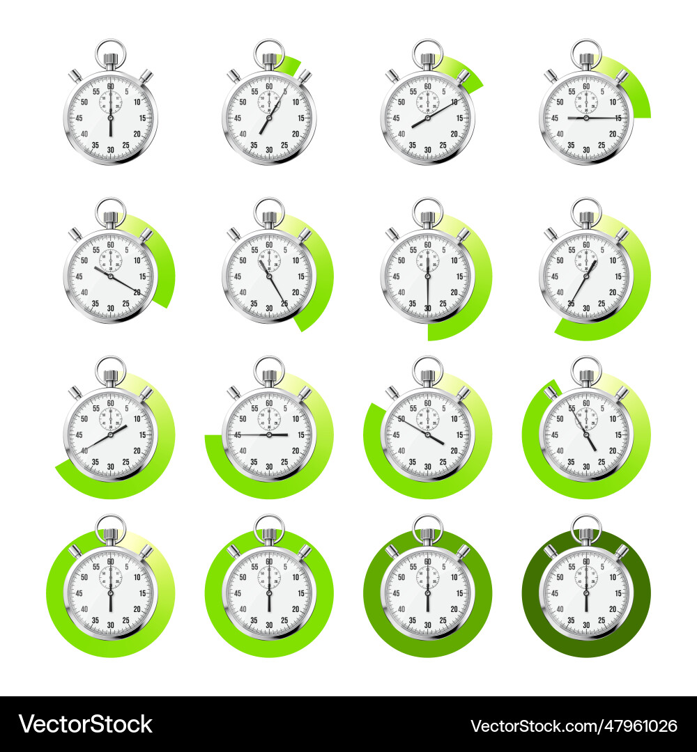Realistic classic stopwatch shiny metal Royalty Free Vector