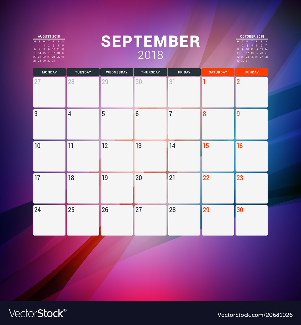 September 2018 calendar planner design template Vector Image