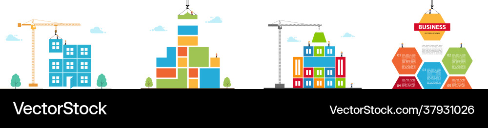 Tower crane made colored blocks builds city Vector Image