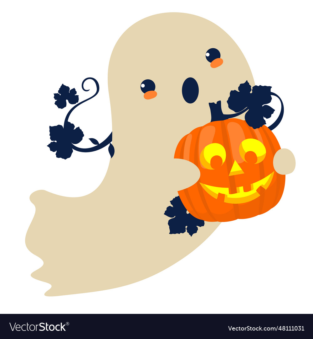 A ghost carrying halloween laughing pumpkin Vector Image