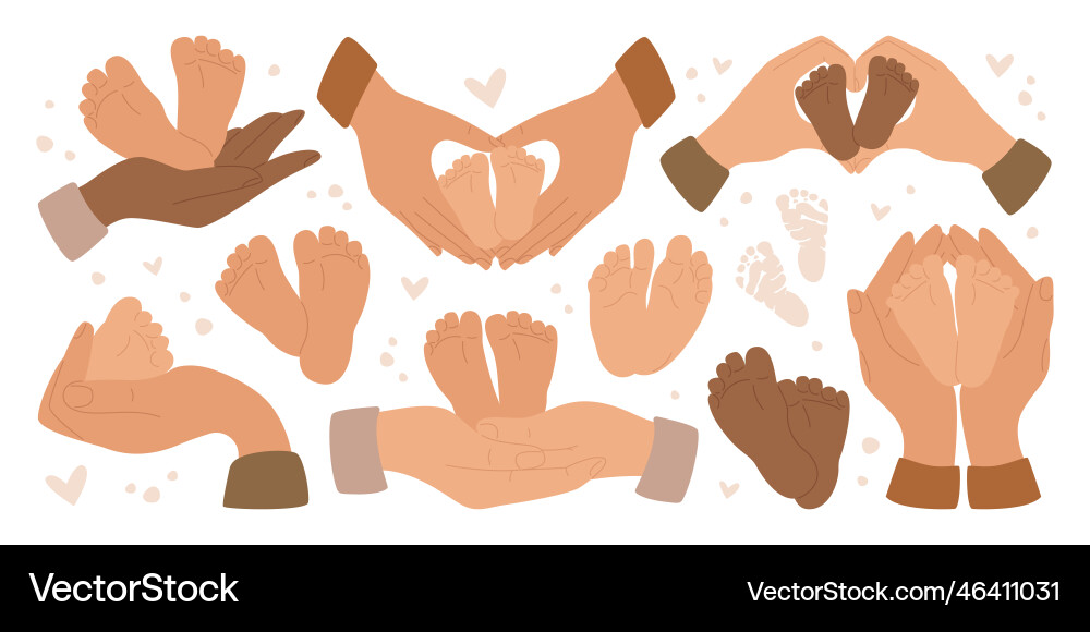 Baby feet flat set hand cover Royalty Free Vector Image