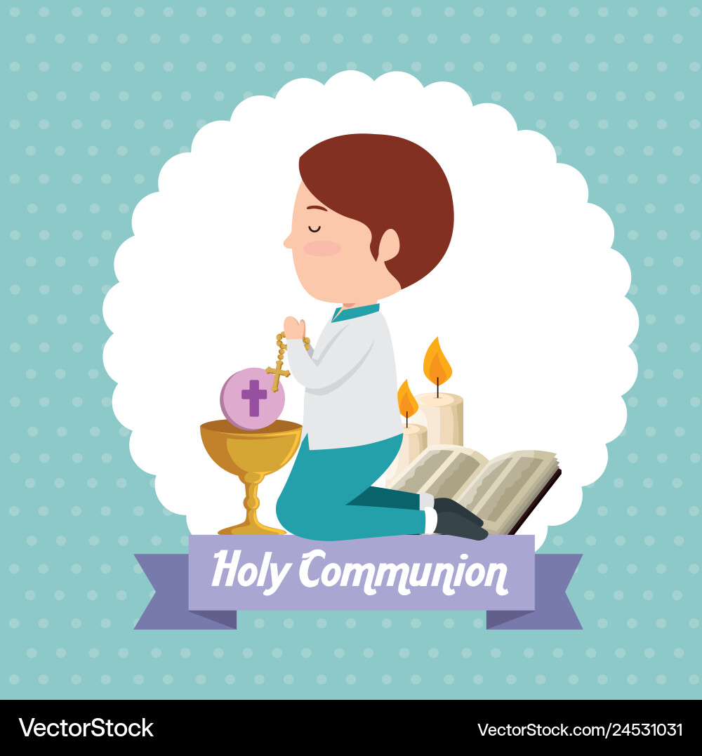 Boy with bibble and chalice to first communion Vector Image
