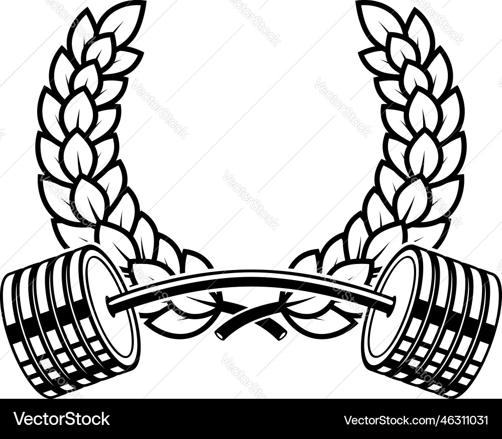 Emblem template with barbell and wreath design Vector Image