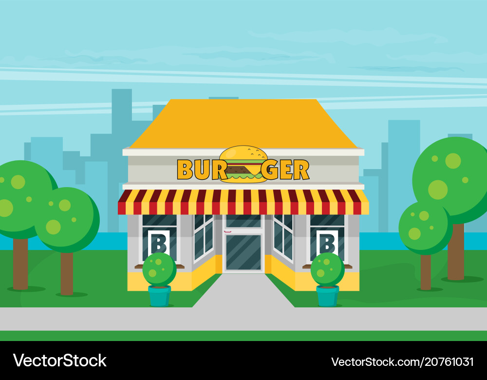 Facade of burger shop flat Royalty Free Vector Image