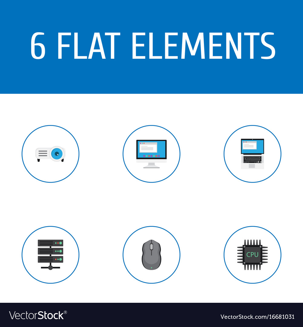 Flat icons laptop display microprocessor Vector Image