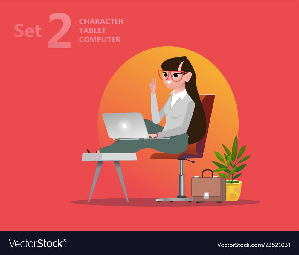 Handsome designer woman is working at his laptop Vector Image