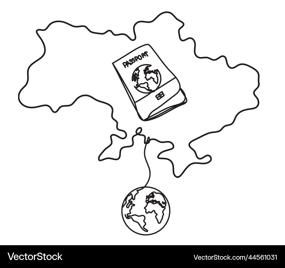Map of ukraine with globe as line drawing Vector Image