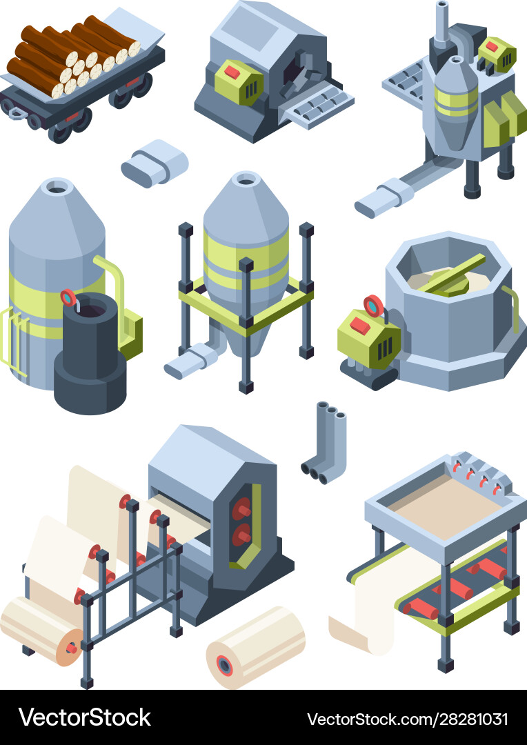 Paper production set industrial making from Vector Image