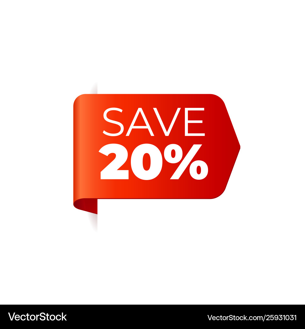 Red banner left bookmark save 20 percent Vector Image