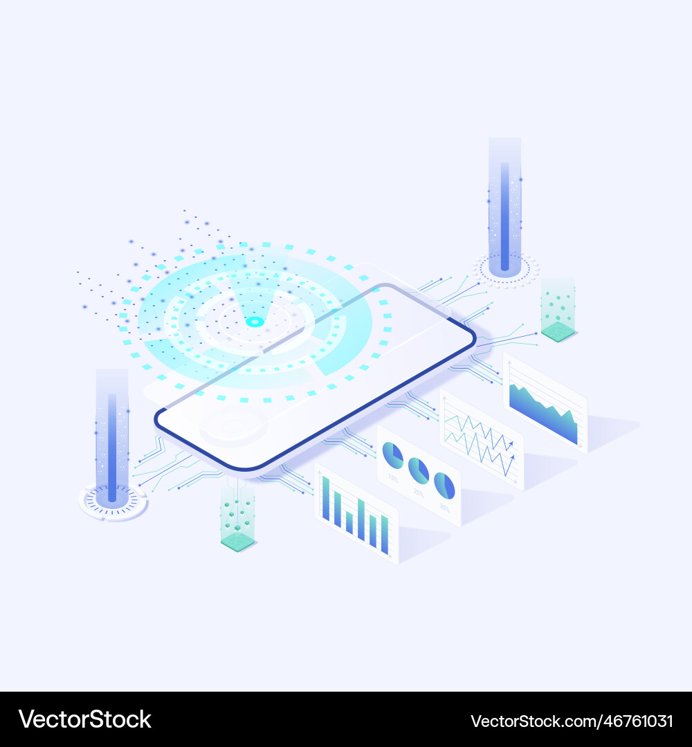 Technology isometric concept smartphone Royalty Free Vector