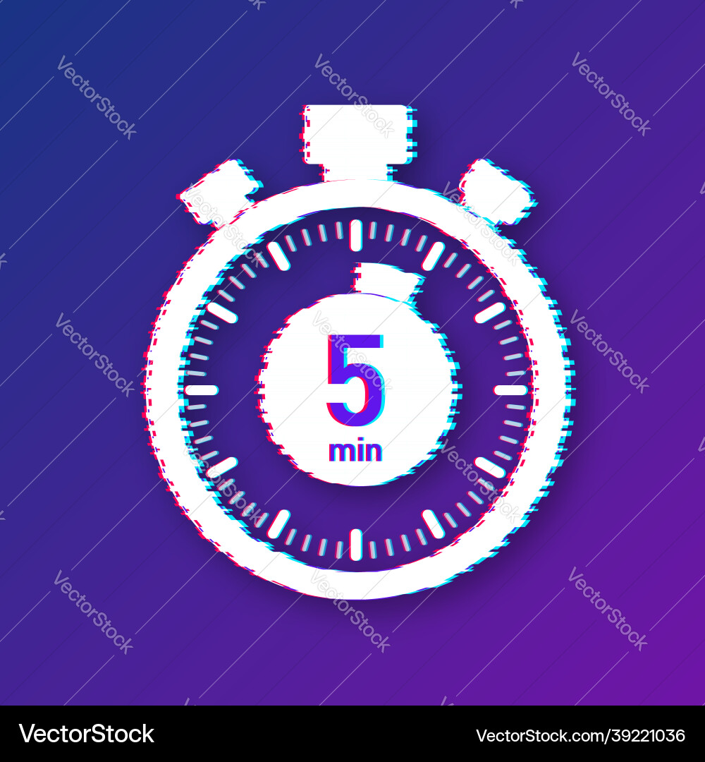 5 minutes stopwatch glitch icon Royalty Free Vector Image