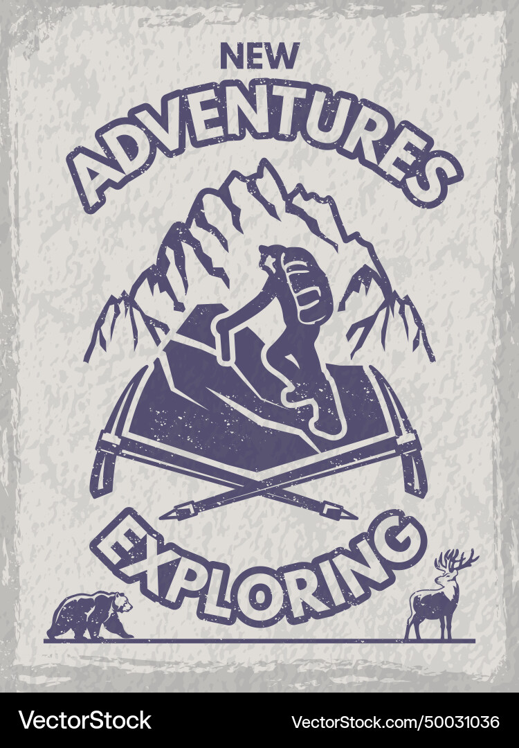 Adventure placard mountain hiking and exploring Vector Image