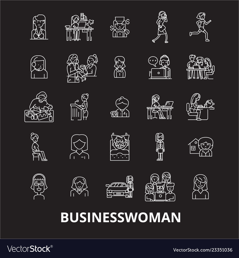Business woman editable line icons set Royalty Free Vector