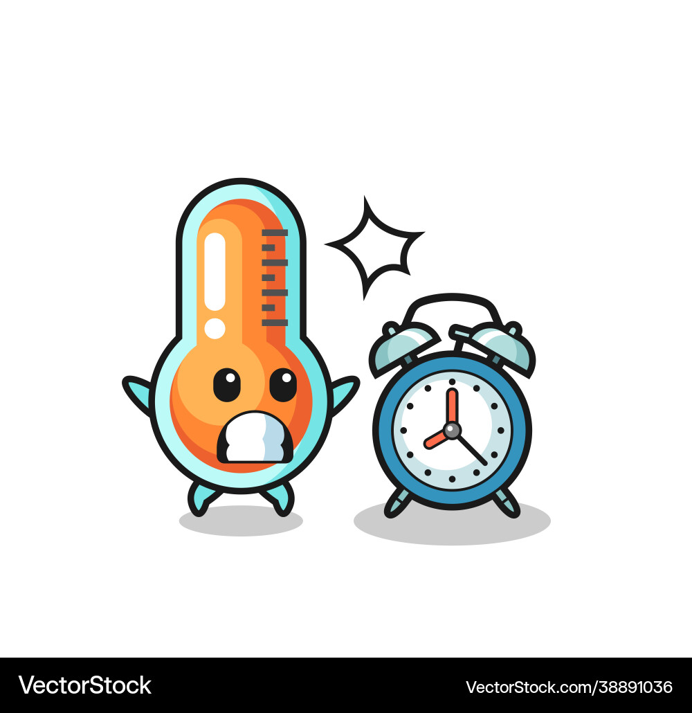 Cartoon thermometer is surprised with a giant Vector Image
