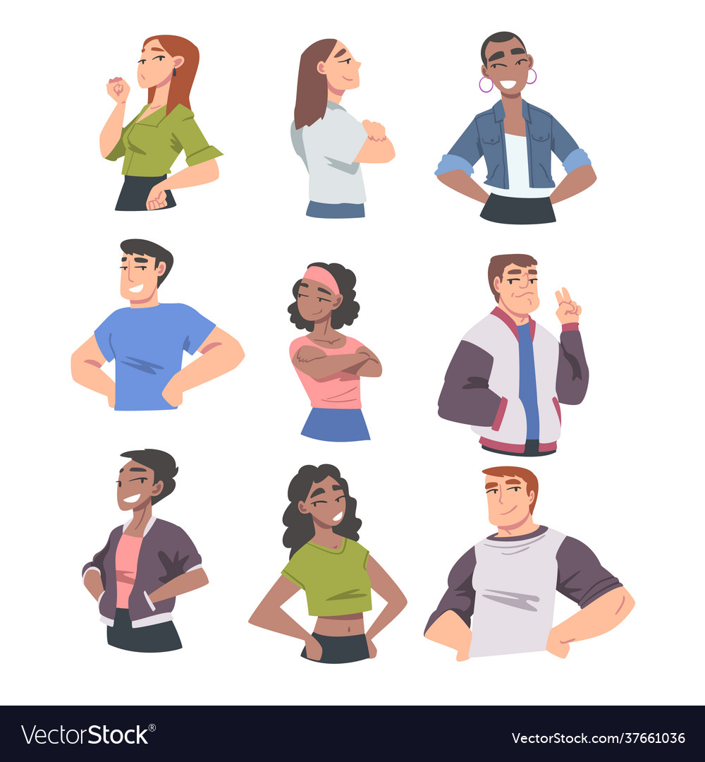 Confident people cheerful young women and men Vector Image