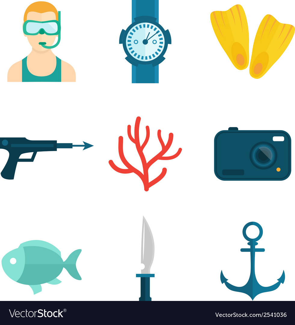 Diving icons flat Royalty Free Vector Image - VectorStock