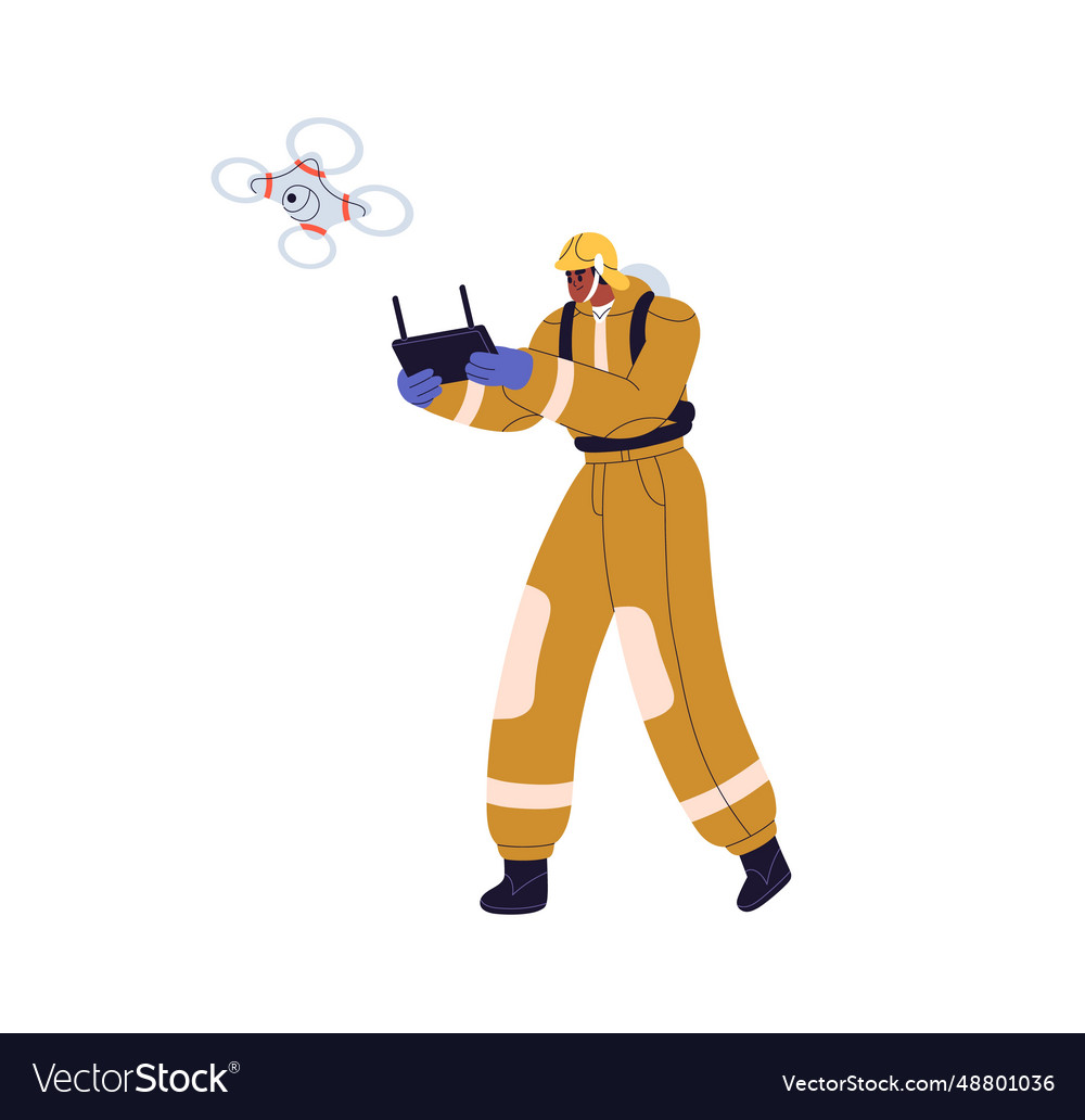 Emergency worker using copter for firefighting Vector Image