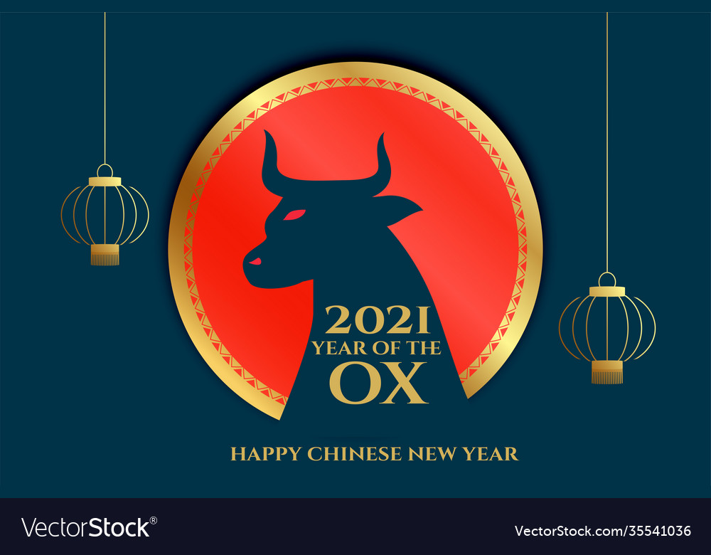 Happy chinese new year 2021 ox card Royalty Free Vector