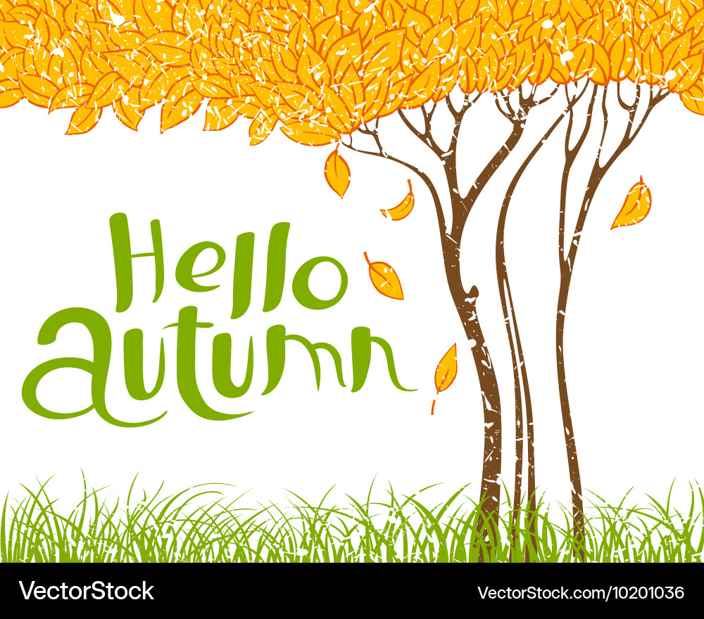 Hello autumn with tree faling leaves Royalty Free Vector