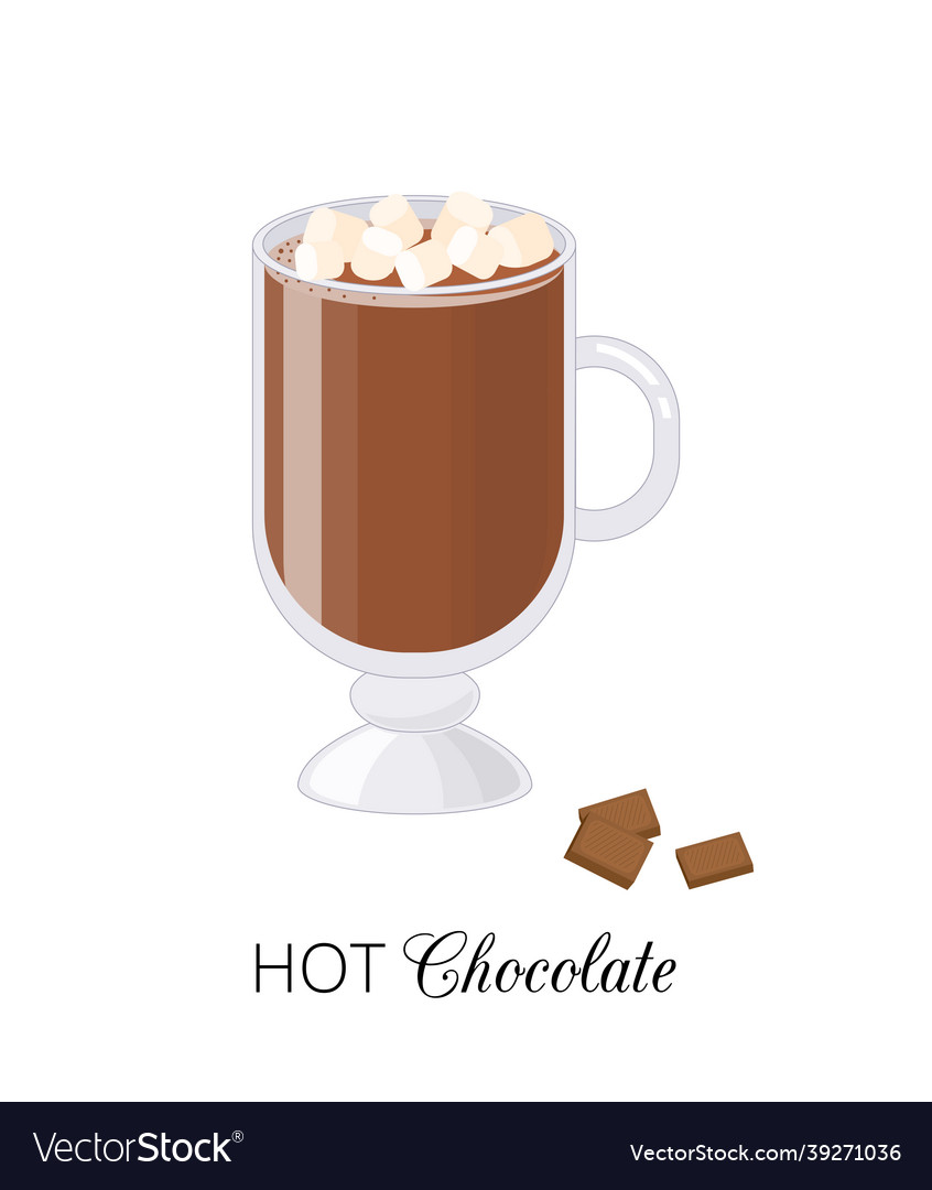 Hot chocolate with marshmallow in glass Royalty Free Vector