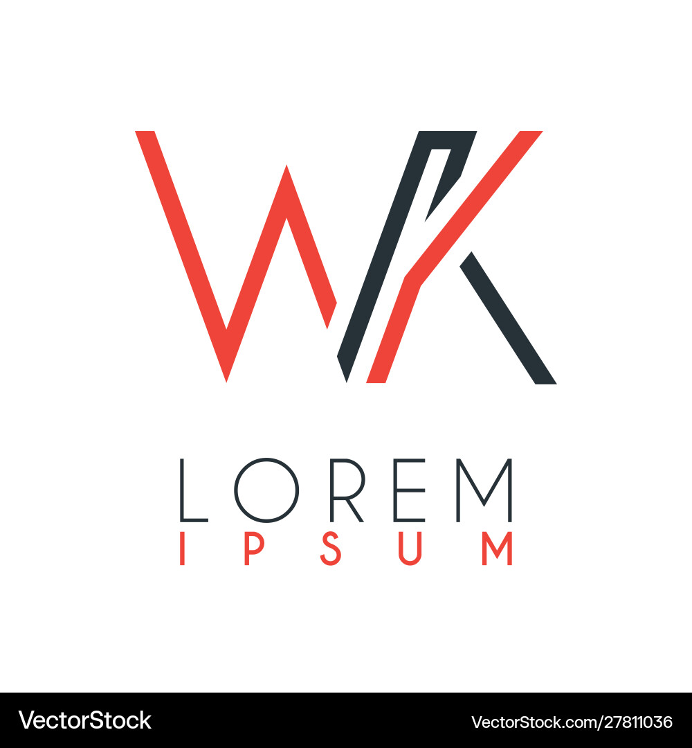 Logo between letter w and k or wk Royalty Free Vector Image